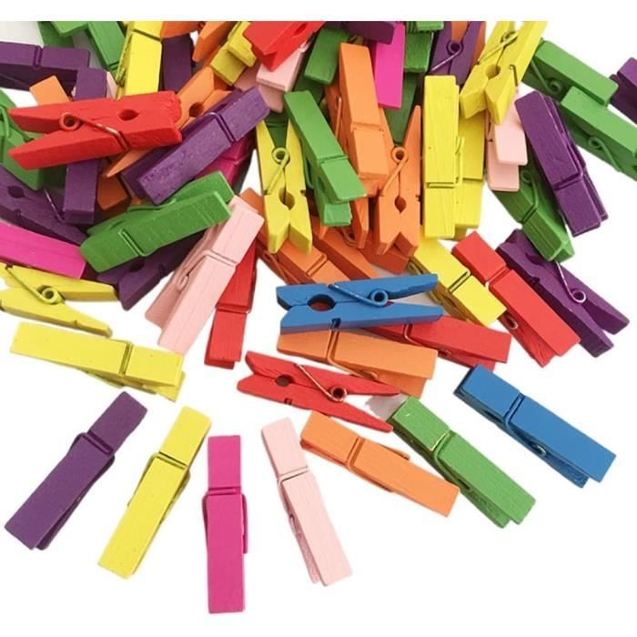 Lot de 100 pinces à linge en bois coloré pour photos, scrapbooking ...