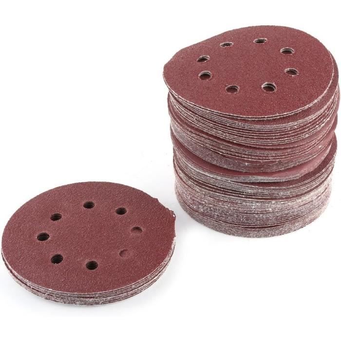 Feuille de ponçage de feuille de papier abrasif, 100 pièces 8 trous 5 ...