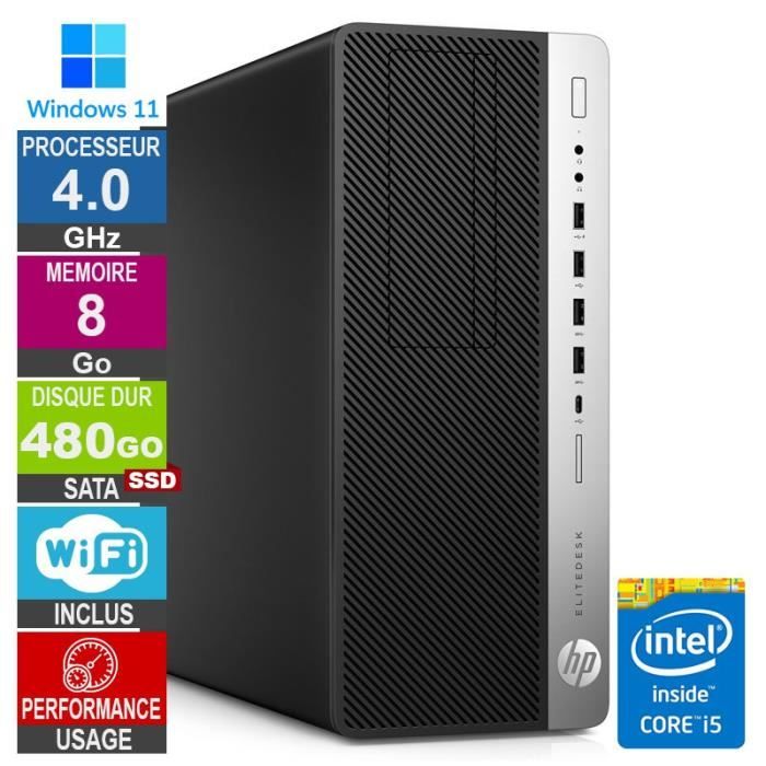 PC HP EliteDesk 800 G4 TWR i5-8400 4GHz 8Go/480Go SSD Wifi W11 - Cdiscount Informatique