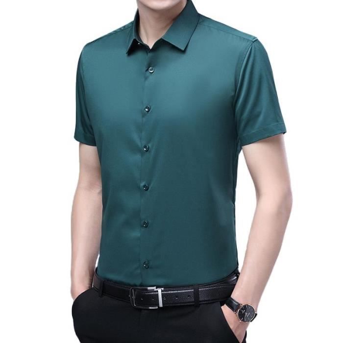 Chemise Homme Slim Fit Manches Courtes Chemisette Stretch Elegante Ete ...