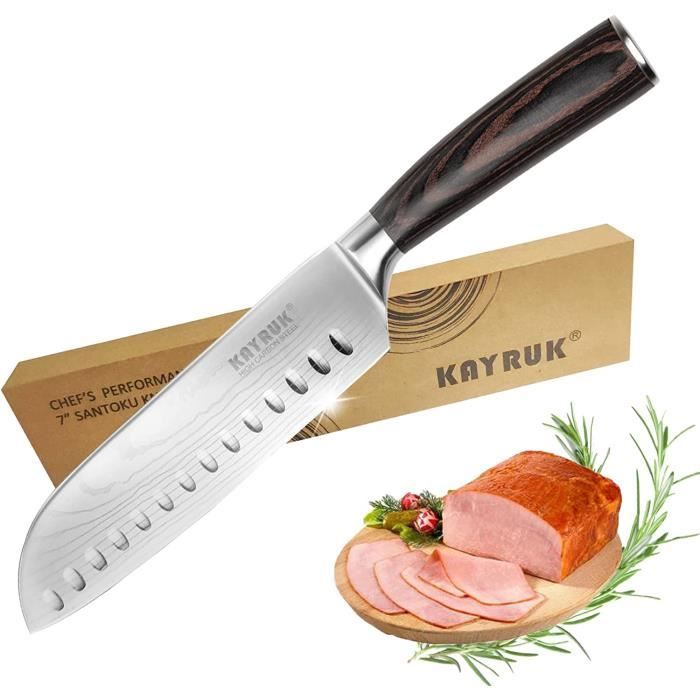KAYRUK Couteaux de Chef Professionnels avec Lame de 18 cm, Couteau Santoku avec Manche ...