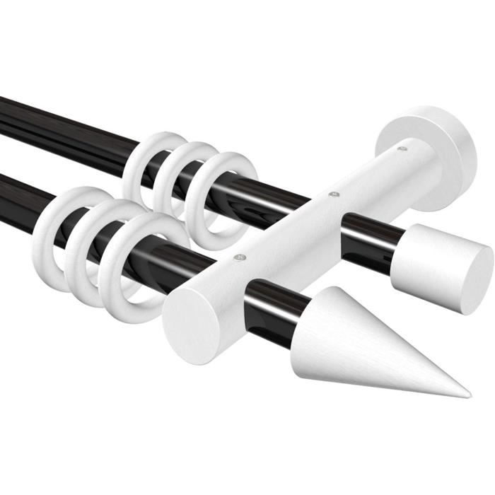 Tringle À Rideaux 20 Mm Ø, 2 Voies, Type Cône, Métal-Bois, Laqué Noir-Blanc, 160 Cm[V3991 ...