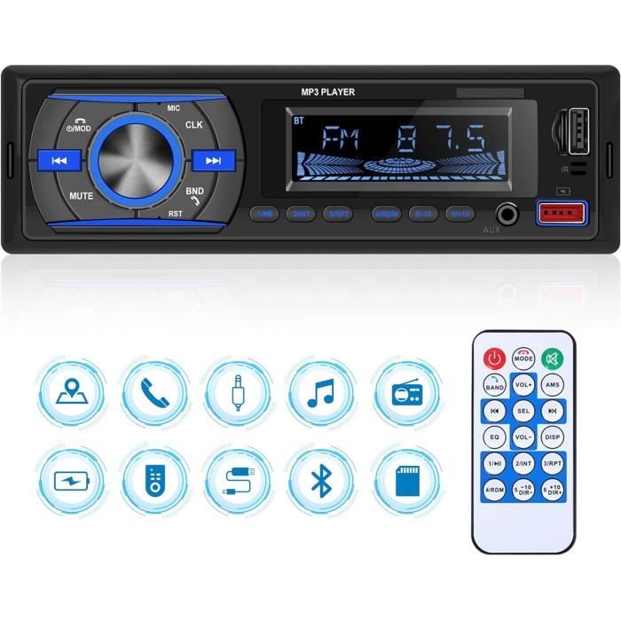 Autoradio 1 Din Bluetooth Autoradio Avec Bluetooth Mains Libres Fm Radio-Usb-Tf-Aux-Rca-7 ...