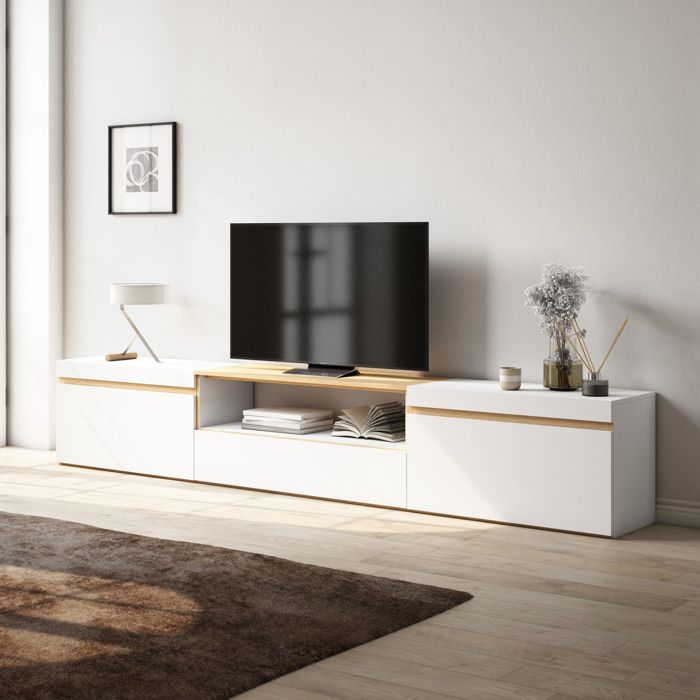 Meuble TV, Banc Télé, Grand espace de Rangement, 260x45x35cm, TV grand ...