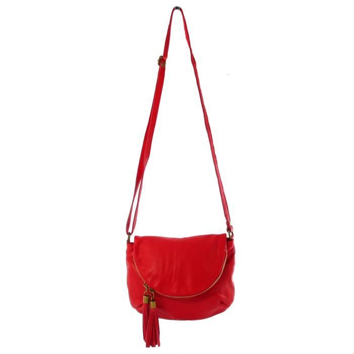 Petit sac bandoulière femme en cuir rouge Rouge - Cdiscount Bagagerie ...