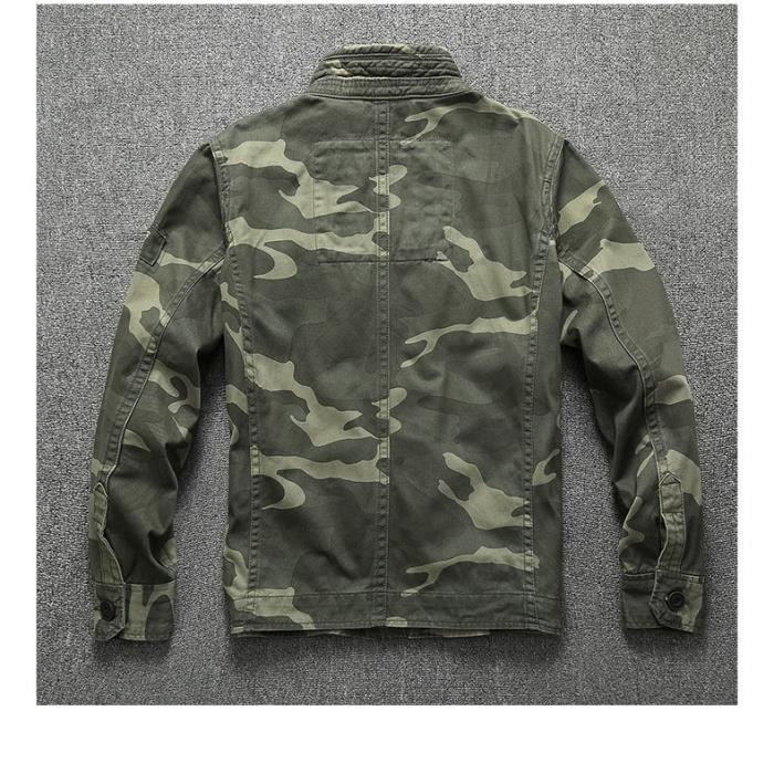 Blouson Camouflage-Militaire Multi-poches Cargo Homme en Coton Col ...