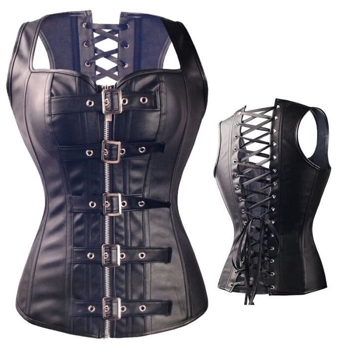 Femmes En Cuir Mince Désossé Sexy Bodyshaper Noir Bustier Corset En