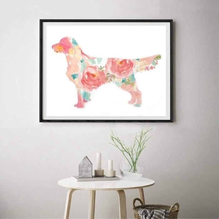 Aquarelle Golden Retriever Poster Chien Aquarelle Art Print Floral ...