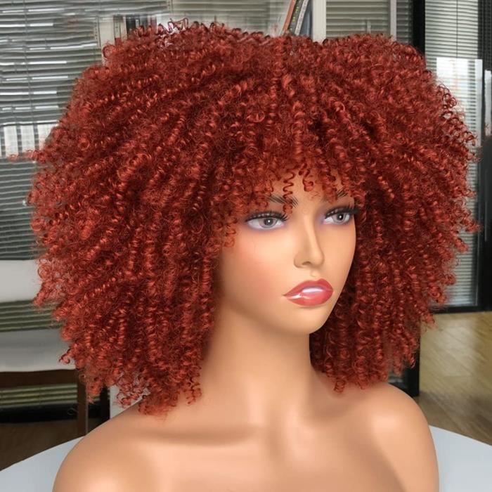 Rouge Cuivré Perruque Afro Bouclée Avec Frange Pour Femmes Noires 14 ...
