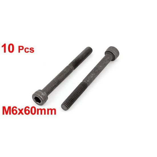 SOURCING MAP M6 x 60mm Boulon hexagonale Acier Allié 12.9 Vis à tête creuse noir 10Pcs ...