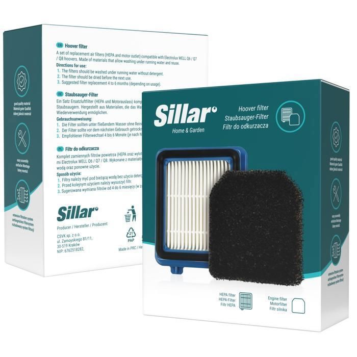 Sillar Lot de 1 filtre pour aspirateurs Electrolux Well Q6 Electrolux ...