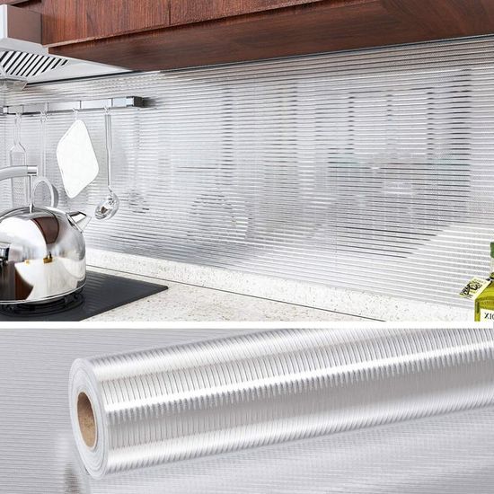 Papier Peint Argenté 40Cm X 1800Cm Imperméable Papier Adhesif Pour Meuble Cuisine Feuille D ...
