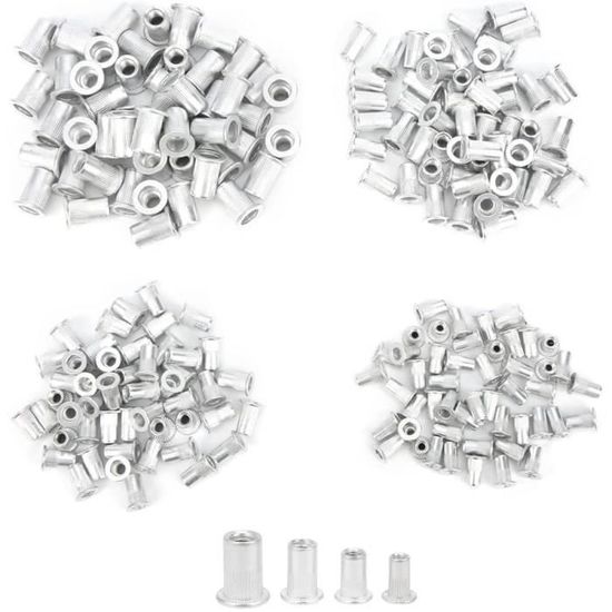 200 Pièces Écrou de Rivet Kit en Aluminium M3 M4 M5 M6 Insert Fileté Outil de Réparation de ...