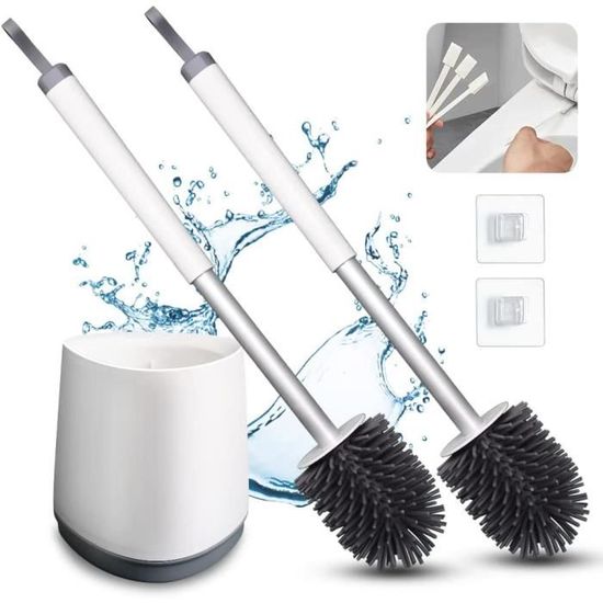 Brosse Toilette Wc En Silicone Souple Lot De 2 Brosse Wc Suspendu Avec Support, Poignée ...