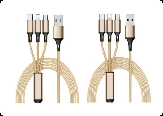 Lot de 2 Câbles Multi USB 3 en 1 Tressé et Renforcé - USB-C, Micro-USB et Lightning - 1.2m ...