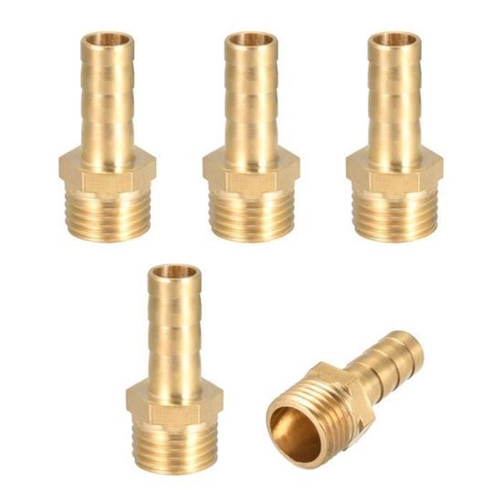 SOURCING MAP 5Pcs Raccord cannelé tuyau en laiton connecteur 8mm Barb x G1-4 adaptateur de tuyau ...