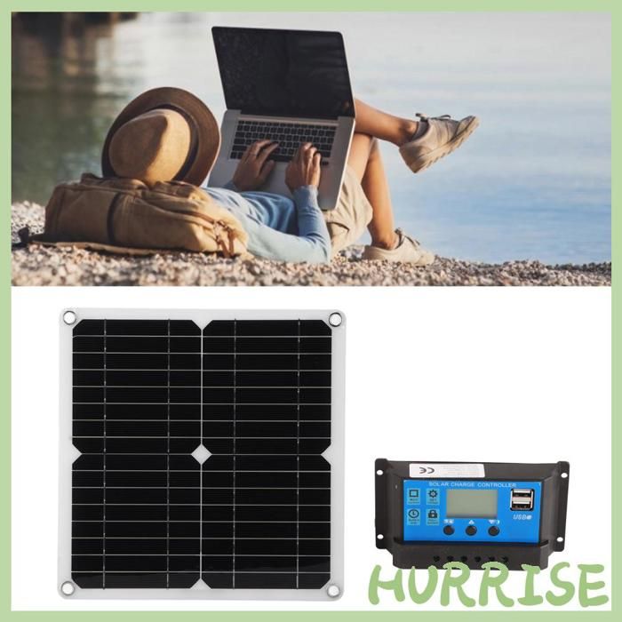 HURRISE Kit panneau solaire avec contrôleur 100A Kit de panneau solaire 15W double sortie CC USB ...