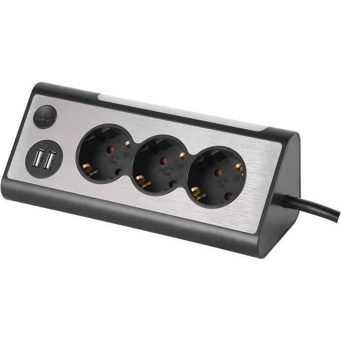 Maxtrack Multiprise De Table Nv70-3L - 3 Prises D'Angle - 2 Ports De ...
