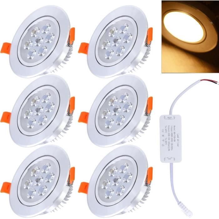 Spot Encastrable LED Ultra Plat 7W 230V 3200K Blanc Chaud Lot de 6 Spots Encastrables LED ...