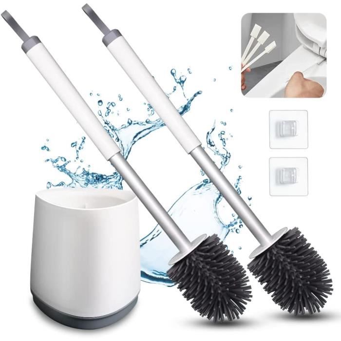 Brosse Toilette Wc En Silicone Souple Lot De 2 Brosse Wc Suspendu Avec Support, Poignée ...