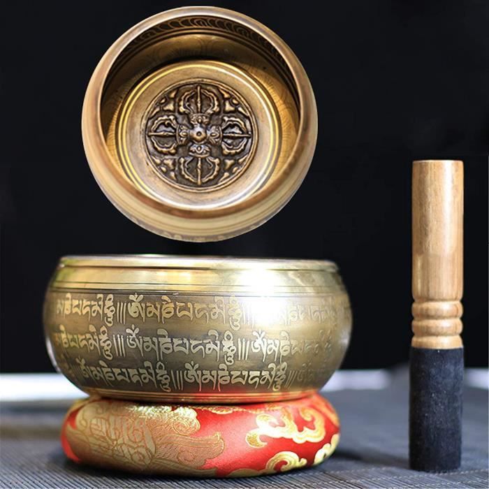 Bol chantant tibétain, Sculpté de Vajra croisé et de mantras, fait à la ...