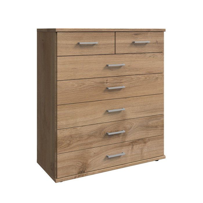 Commode 7 tiroirs - L91 cm - 91 cm X 40 cm X 106 cm - Calicosy Chêne ...