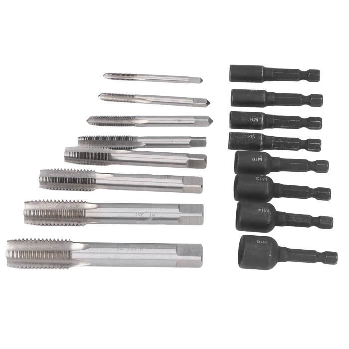 EJ.life Jeu de douilles de taraud 16 pièces jeu de douilles de robinet Machine allongée mandrin ...