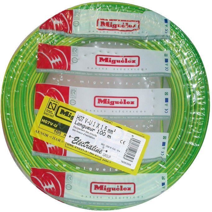 Câble rigide HO7VU - ELECTRALINE - 1x1.5 mm² - Longueur 100 m - Jaune ...