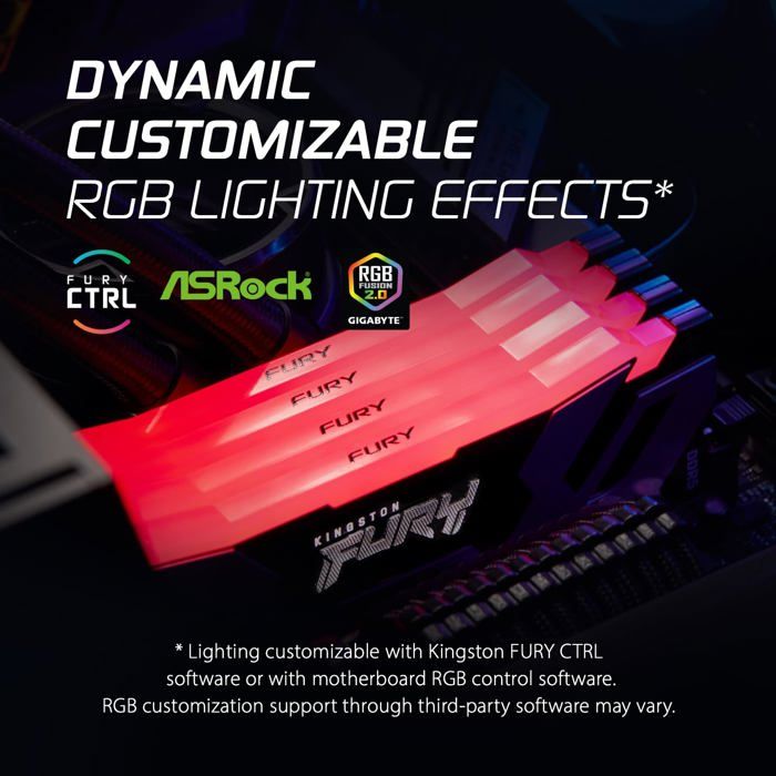 Kingston Technology Fury Renegade RGB 32GB Kit (2 x 16GB) DDR5 8000MHz CL38 1.45V ECC XMP 3.0 ...