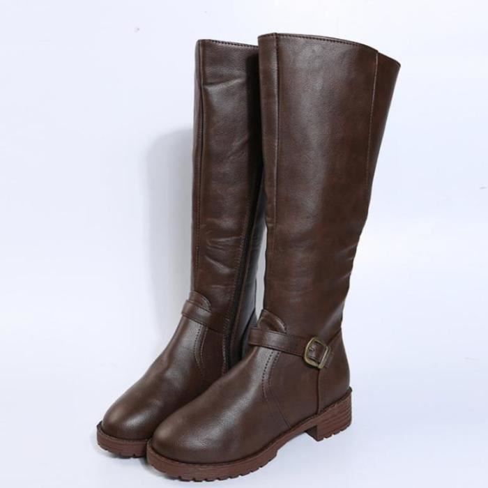 Bottes Femme Joli Couleur Unie Confortable Cuir - Marron Bradley Marron ...