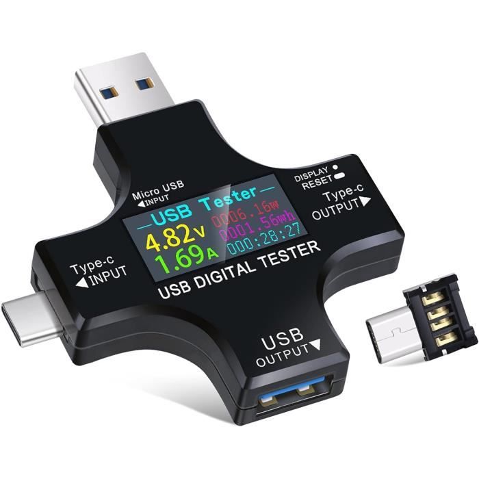Testeur USB de type C 2 en 1 Multimètre numérique à écran couleur LCD ...