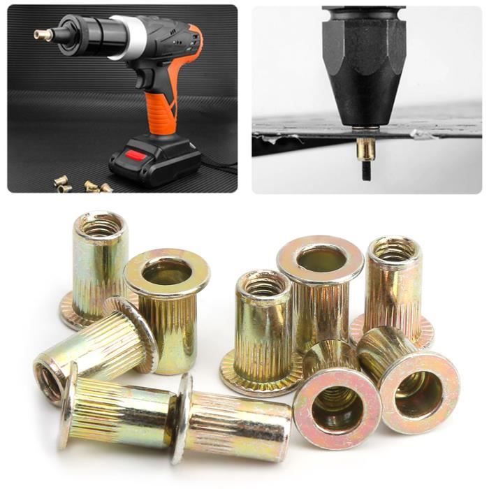 100Pcs rivet écrou fileté Nutsert,Kit écrous à rivets en acier Carbone ...