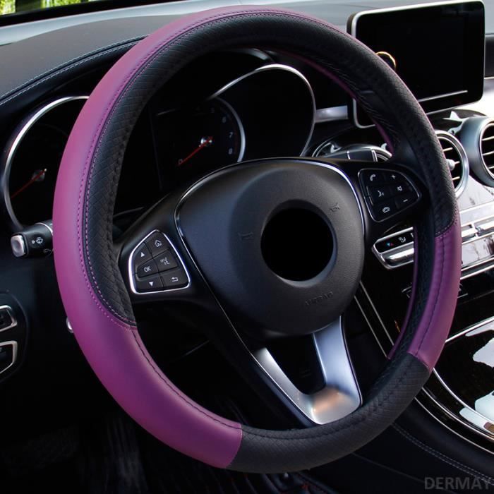 COUVRE-VOLANT,Violet--Couvre volant de voiture 37 cm 38 cm intérieur Auto couvre volant en cuir ...
