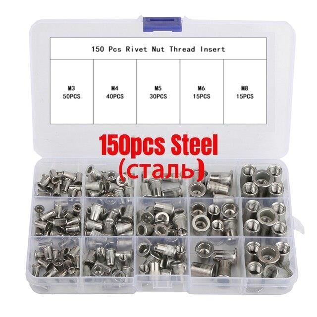 ECROU,150pcs Steel--Rivets filetés en aluminium-acier, pistolet de ...