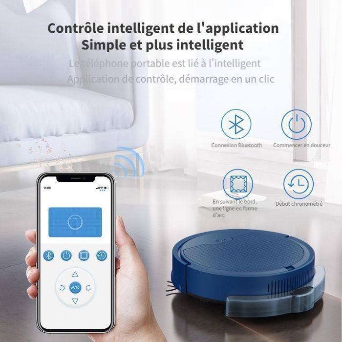 Aspirateur robot, Robot Aspirateur Mince, 2000Pa-80min, Aspirer ...