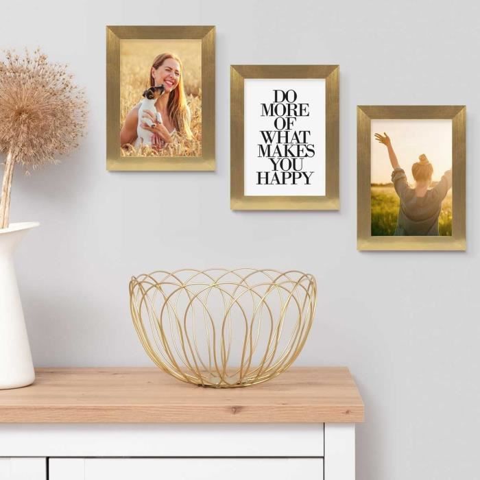 Cadre Photo 13 X 18 Cm Bois Mdf Doré, Cadre Large Bord, Lot De 3 Cadres ...
