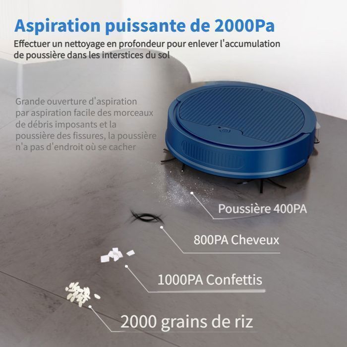 Aspirateur robot, Robot Aspirateur Mince, 2000Pa-80min, Aspirer ...