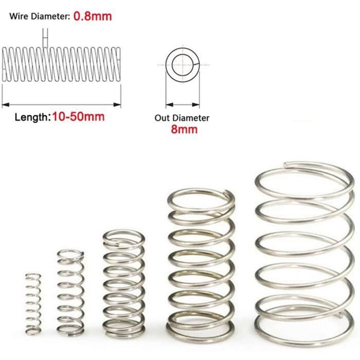 10pcs Ressort de compression 304 Tension non corrosif en acier ...