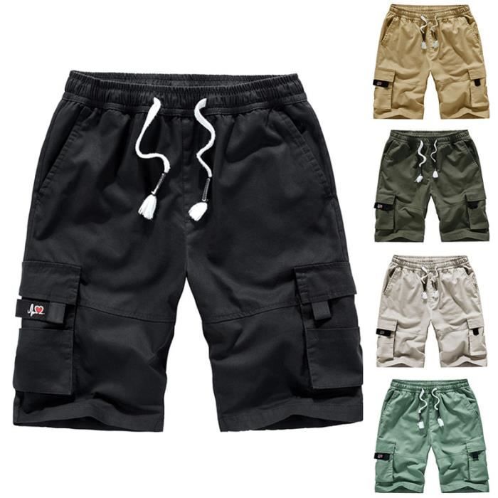 Bermuda Homme Multi-poche 100% Coton Cargo Shorts Homme Avec Cordon De ...