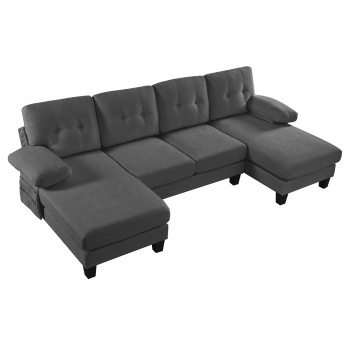 Canapé U 4 places avec chaiselongue, convertible en lit, dossier ...