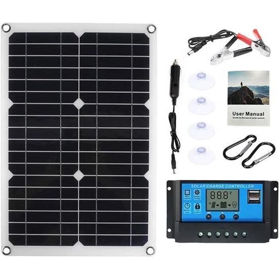 Kit De Panneau Solaire Monocristallin Portable 50W 12V avec Contrôleur Solaire, Système Solaire ...
