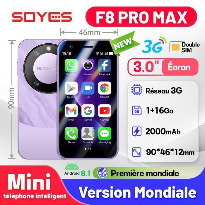 Première mondiale SOYES F8 Pro Max 3G 3,0 pouces Mini smartphone Android8.1 2000 mAh double SIM ...