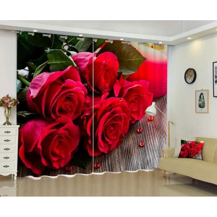 Rideau Opaque 2 Panneaux Grappe de roses rouges Lot de 2 Rideaux ...
