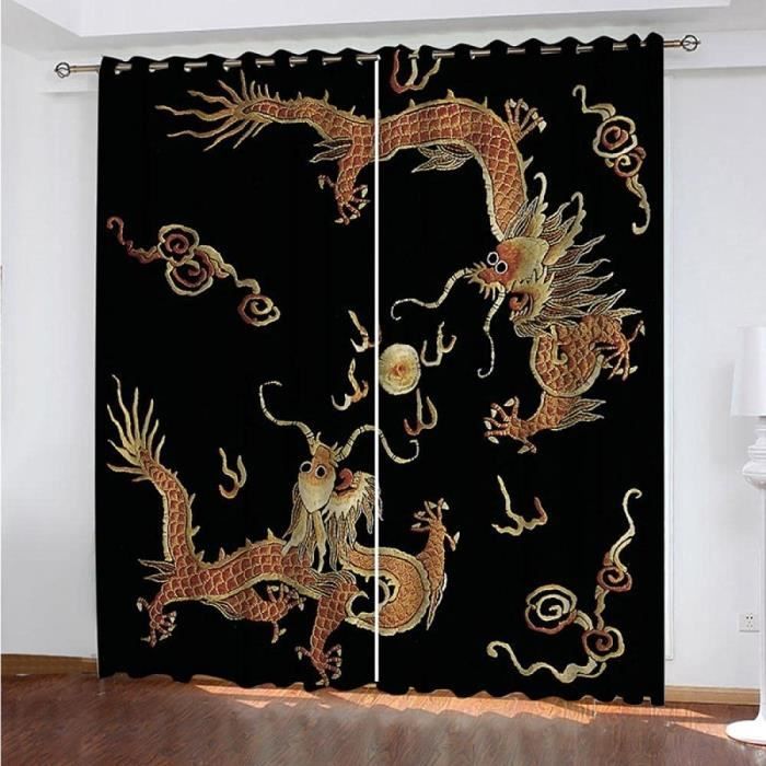 Salon Rideaux Salon Dragon d'or de La Bête Mythique Chinoise Rideau ...