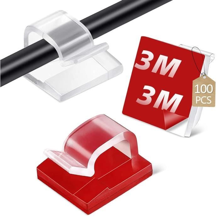 100 Pack Clips Cable Avec Adhésif 3M - Accessoire Bureau Fixation Cable ...