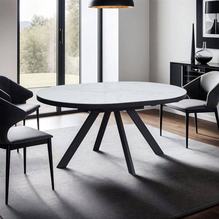 Table à manger ovale extensible 160-200 cm effet marbre blanc - INSKI ...