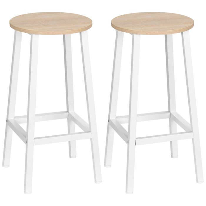 Lot de 2 tabourets de bar SAFREN blanc et bois naturel - Cdiscount Maison