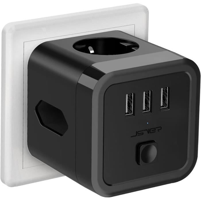 Prise USB Multiple,Cube Multiprise Murale USB 3 Prises (1 Sortie AC,2 ...