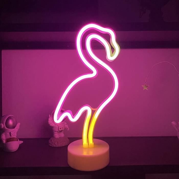Flamingo Lampe néon à LED Rose avec support de base USB & piles Néon ...