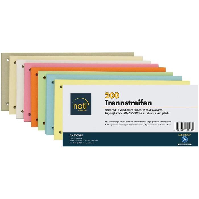 200 intercalaires en 8 couleurs, 25 pièces par couleur, 24 x 10,5 cm ...